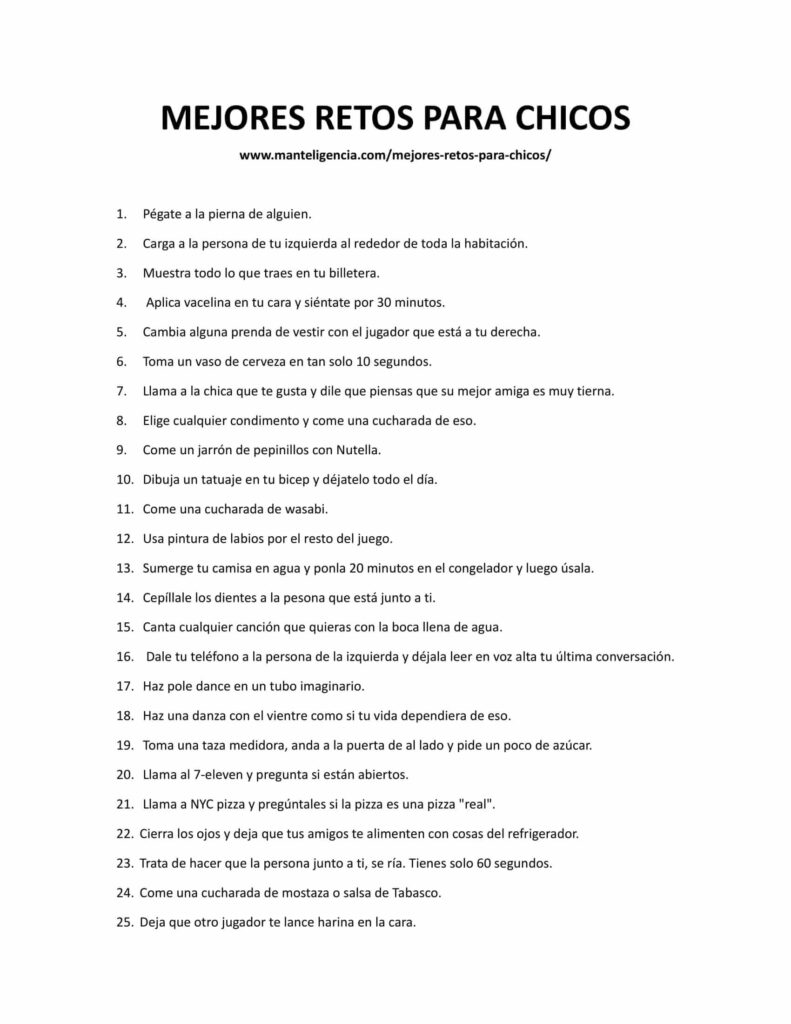 Los 61 mejores retos para chicos - Esta es la única lista que vas a ...